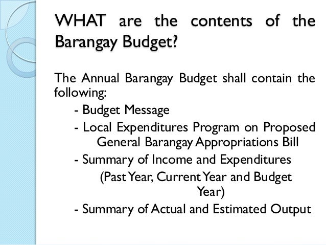 Overview In Barangay Budgeting Overview In Barangay Budgeting