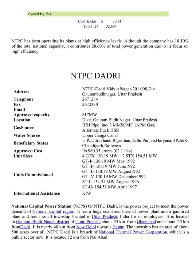 Report ON NTPC DADRI .BY ....EMAM