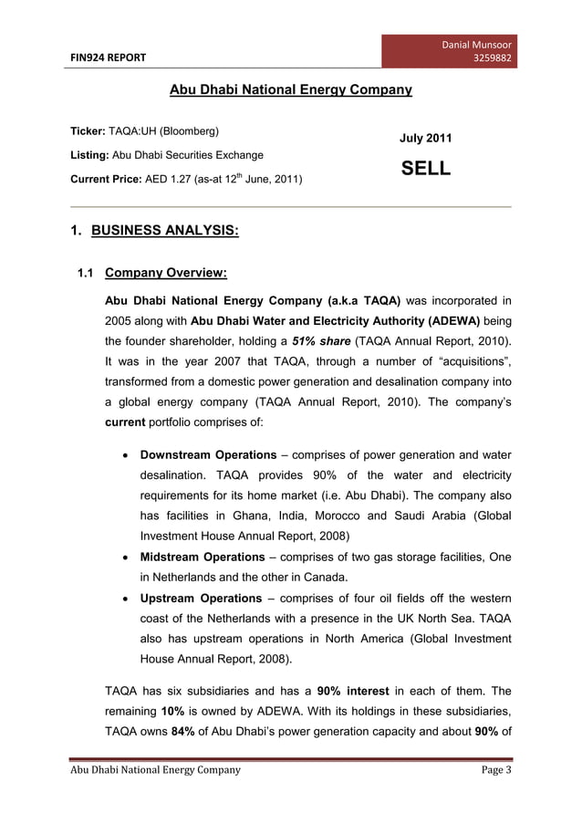 Financial Statement Analysis - TAQA | PDF