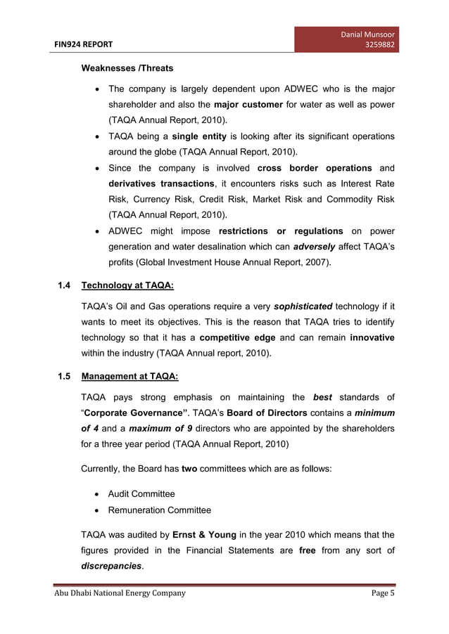 Financial Statement Analysis - TAQA | PDF