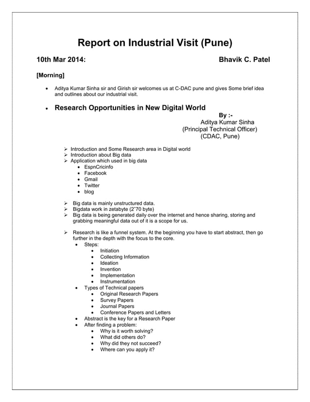 Report on Industrial Visit | DOCX