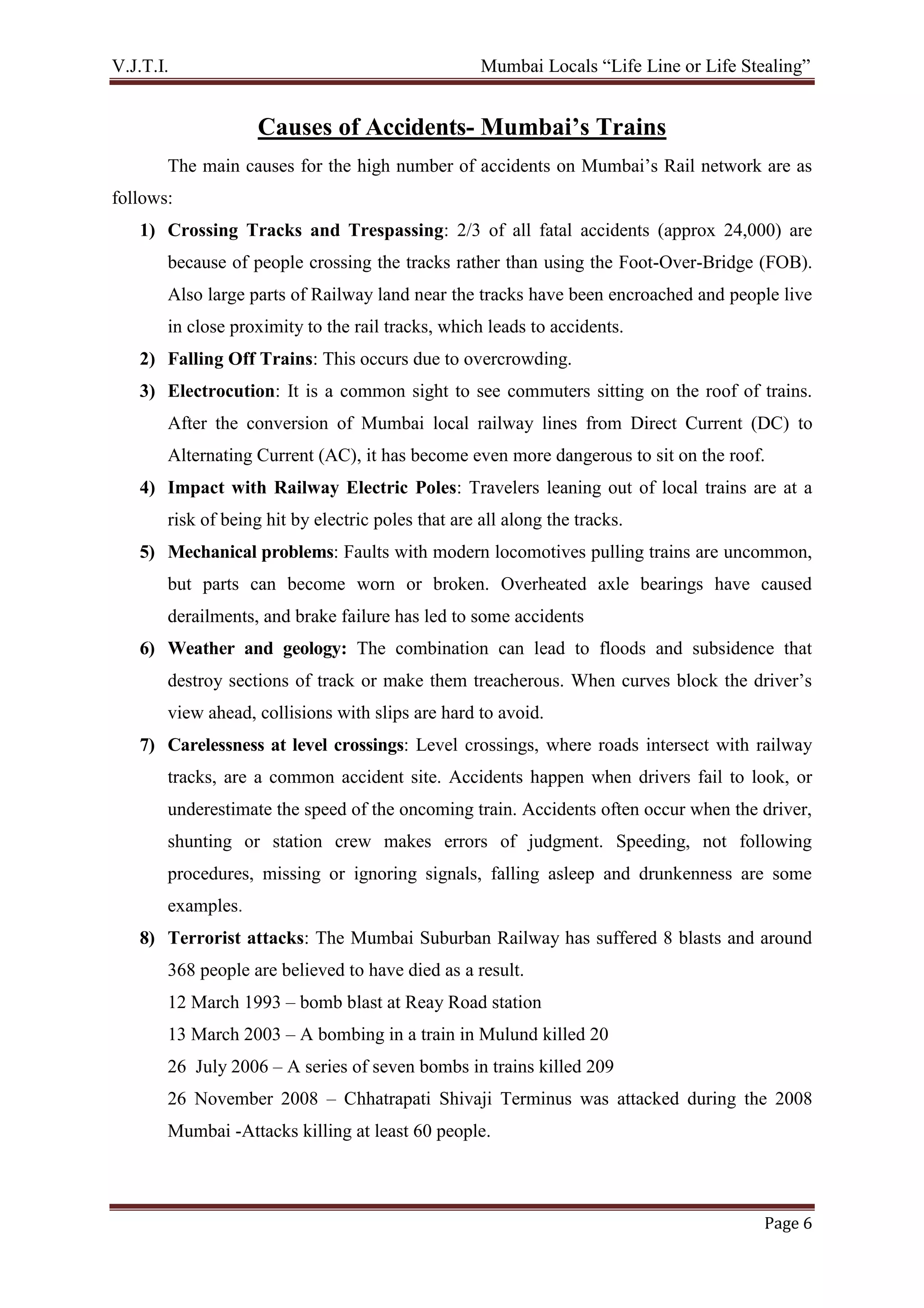 Report on railway accidents in mumbai with case study | DOCX