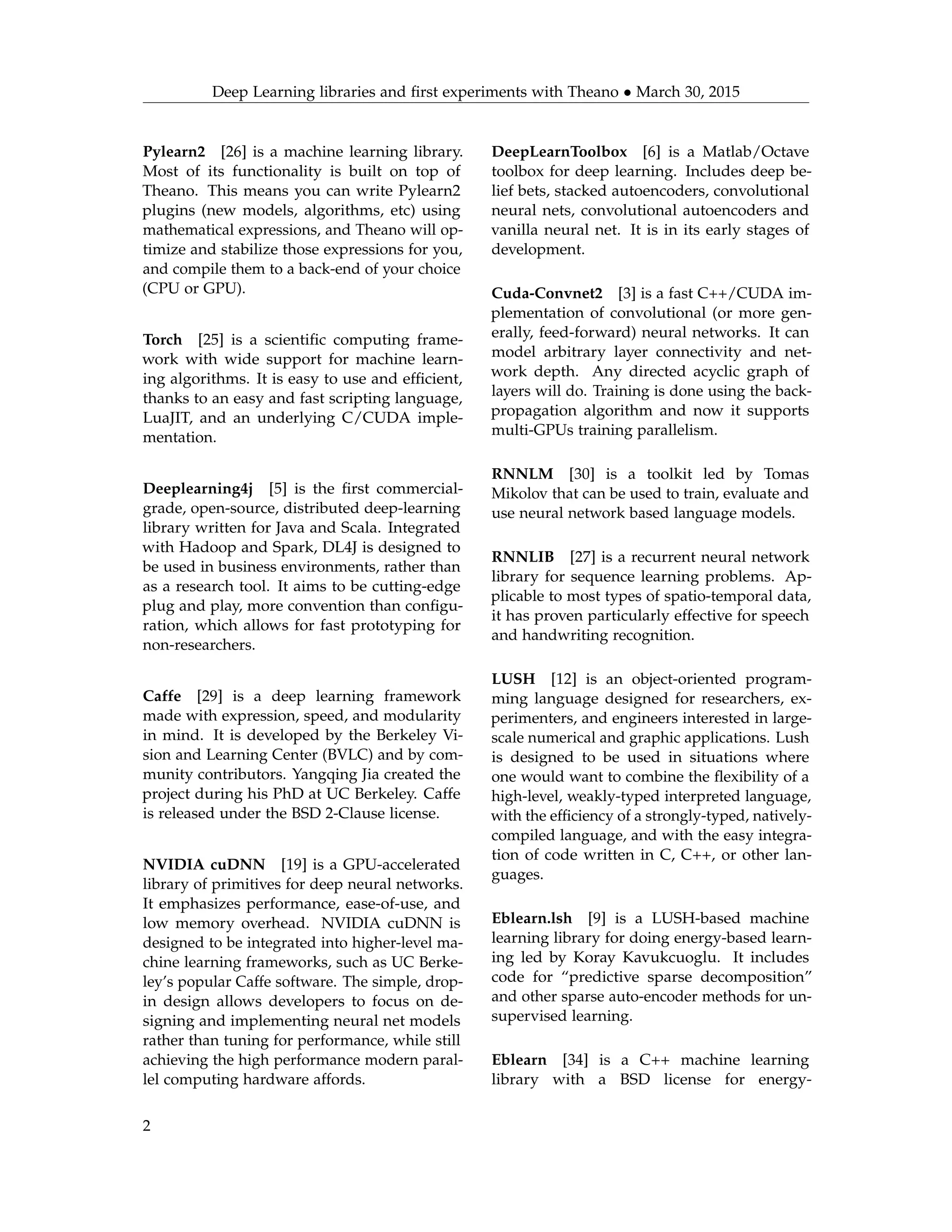 Deep Learning libraries and ﬁrst experiments with Theano | PDF