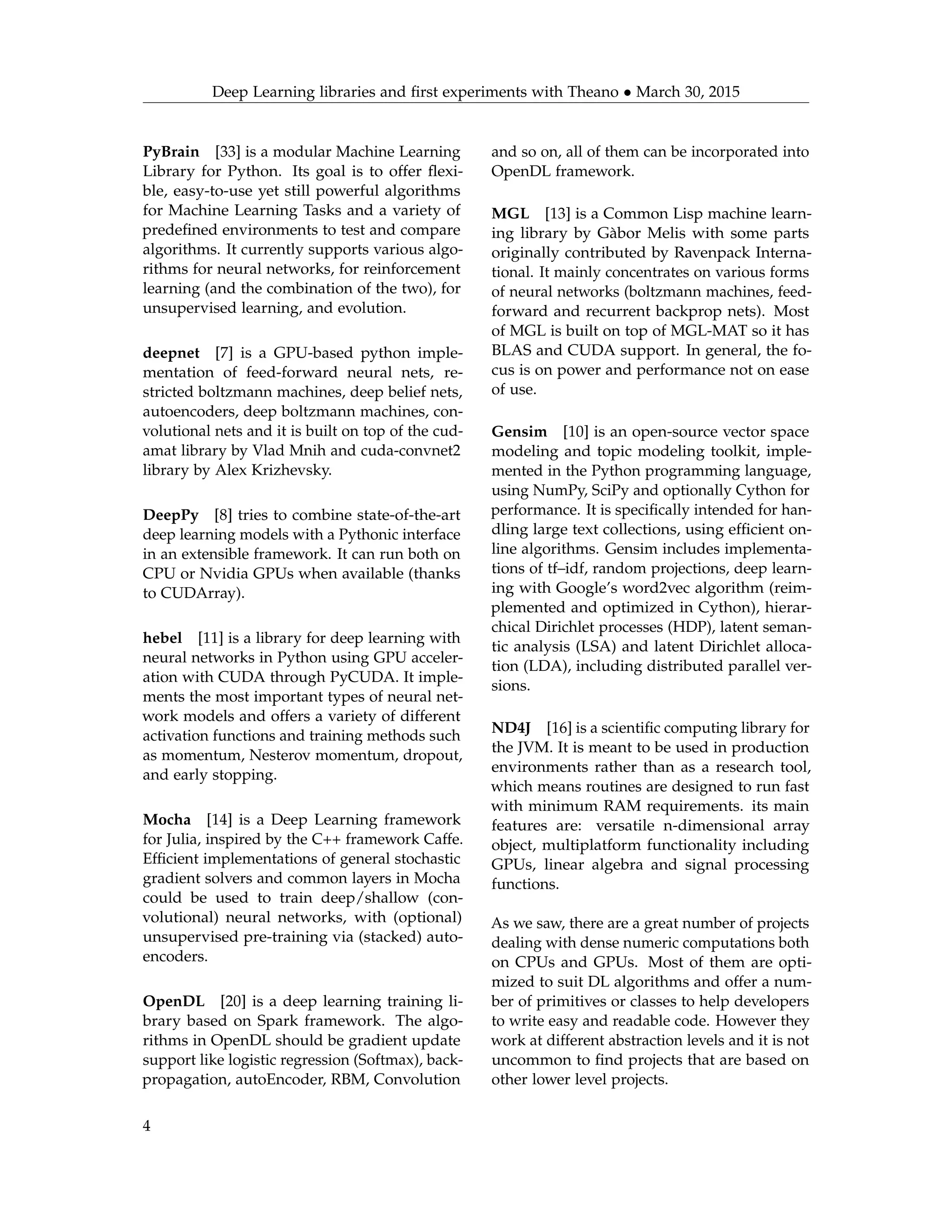 Deep Learning libraries and ﬁrst experiments with Theano | PDF