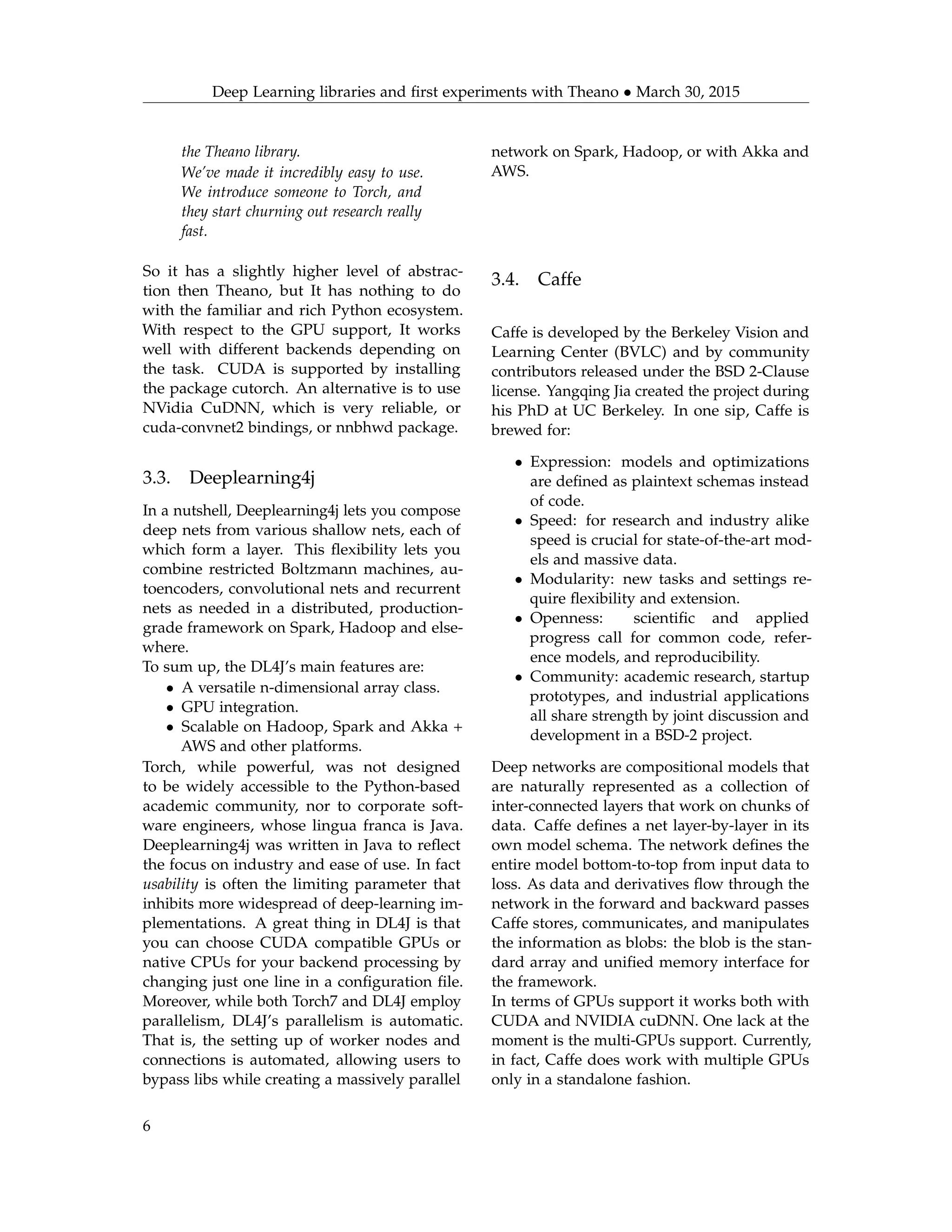 Deep Learning libraries and ﬁrst experiments with Theano | PDF