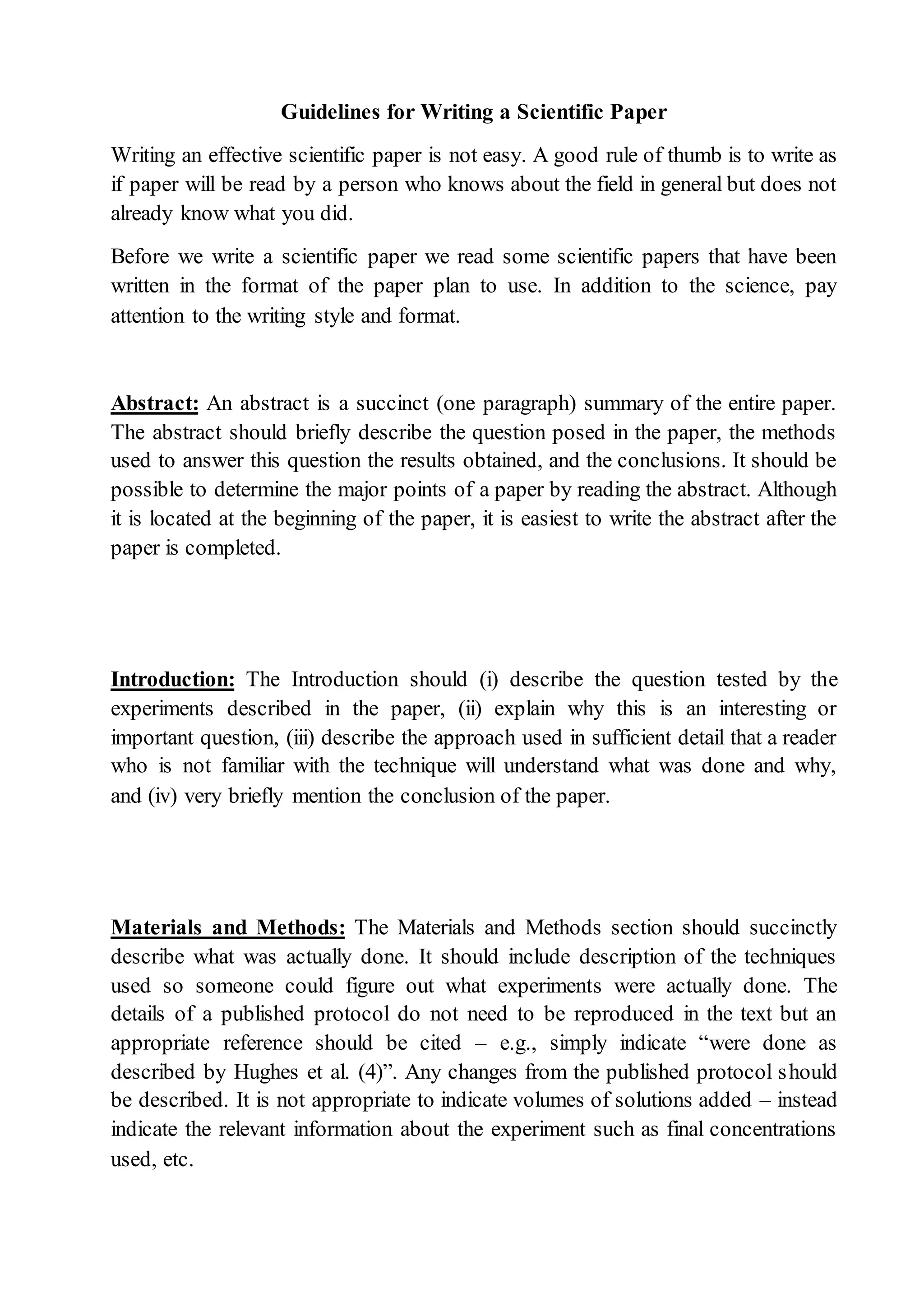 Guidelines for Writing a Scientific Paper | PDF