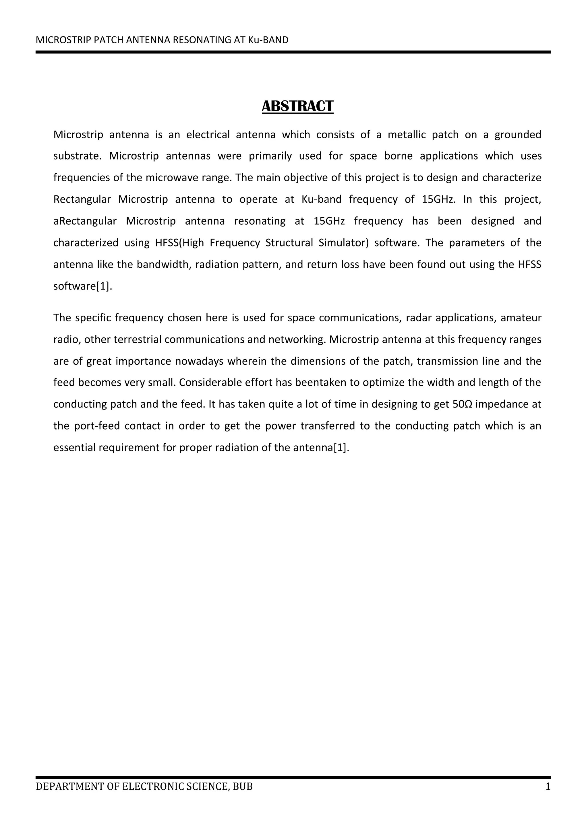 Microstrip Antenna Resonating at Ku-band frequency Report | PDF