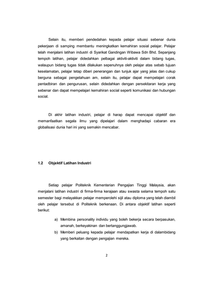 CONTOH REPORT LATIHAN INDUSTRI 2016 POLITEKNIK DAT | DOCX