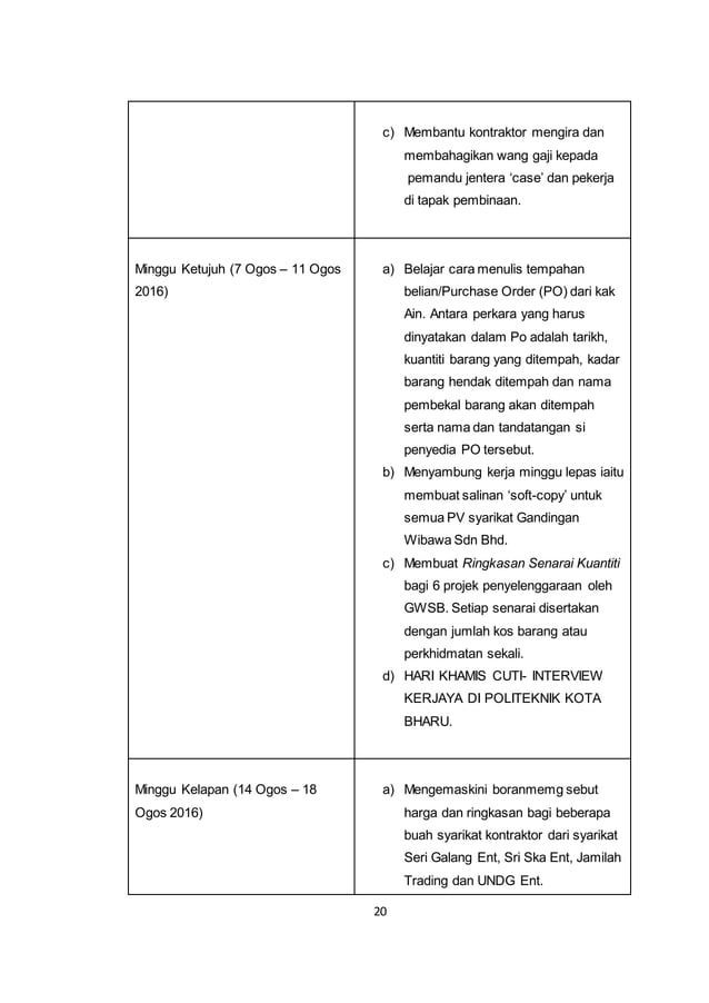 CONTOH REPORT LATIHAN INDUSTRI 2016 POLITEKNIK DAT | DOCX