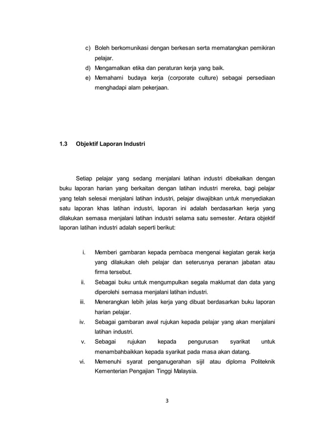 CONTOH REPORT LATIHAN INDUSTRI 2016 POLITEKNIK DAT | DOCX