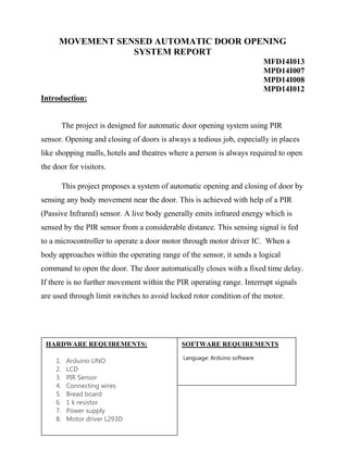 Automatic Door Opener using PIR Sensor | PDF