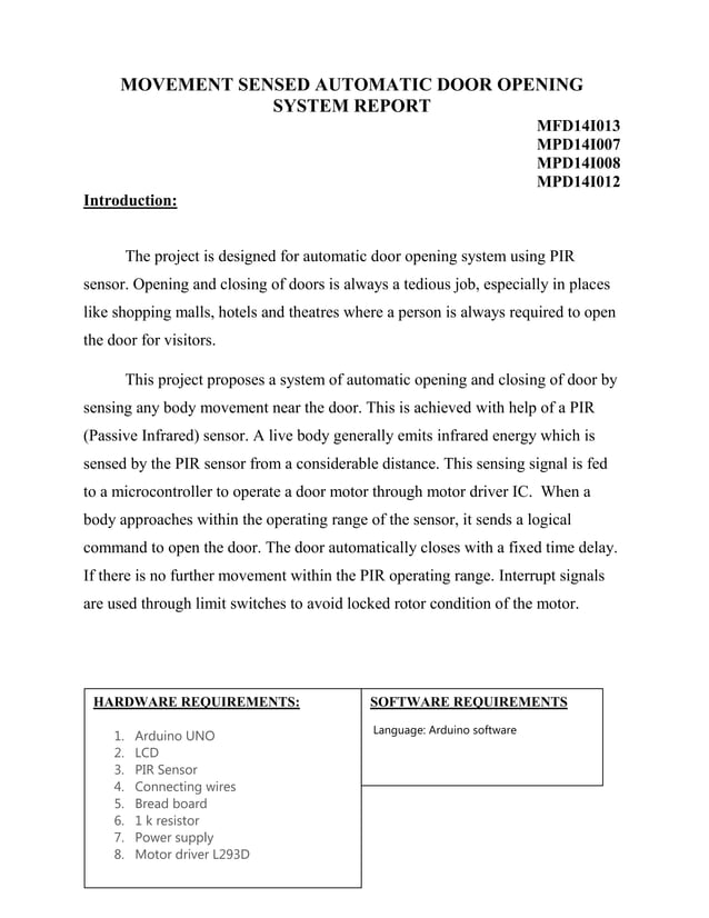 Automatic Door Opener using PIR Sensor | PDF