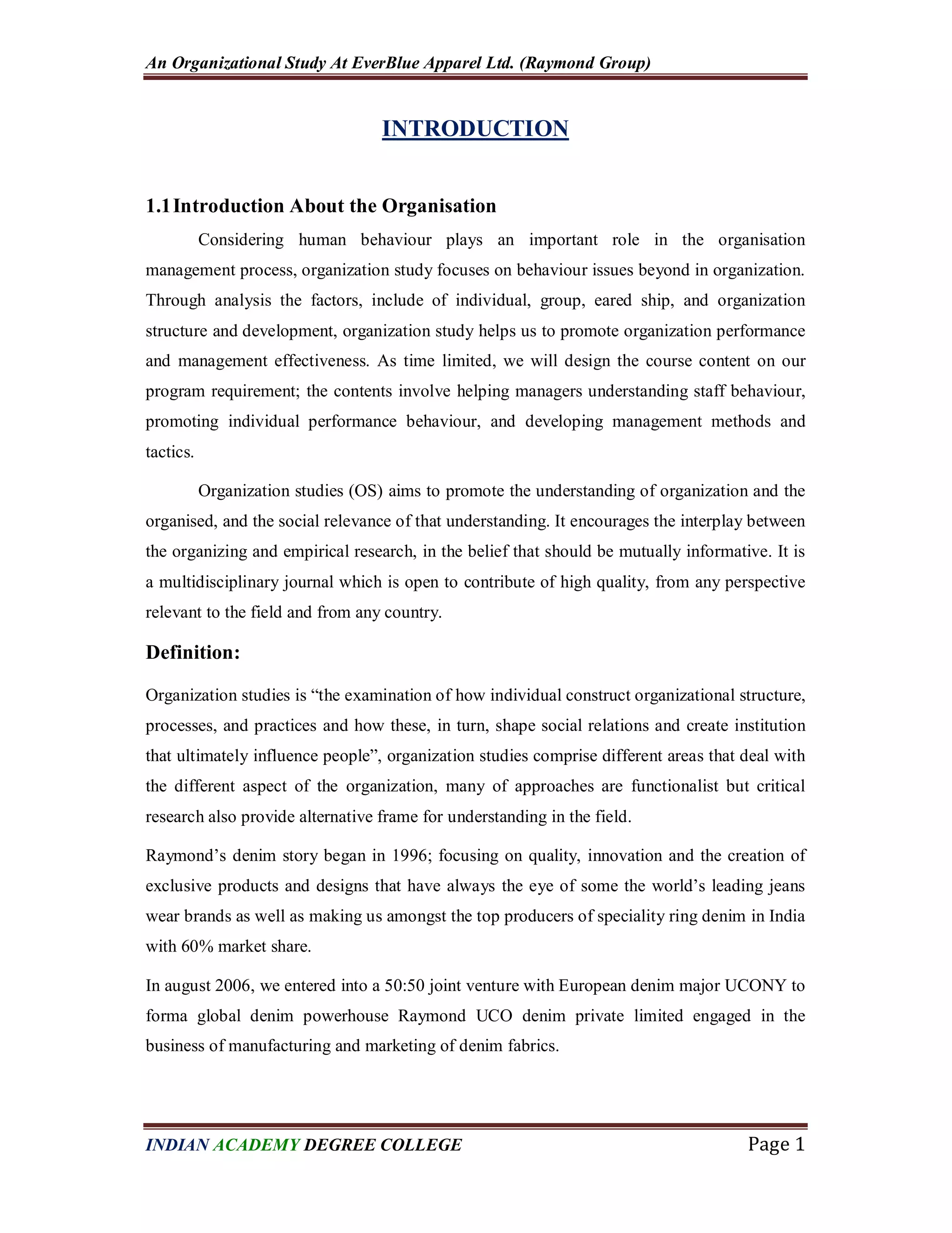 An organisation study At Ever Blue Apparel Ltd | PDF