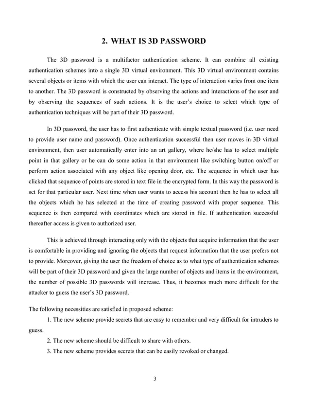 SEMINAR REPORT ON 3D PASSWORD | PDF | 3-D Graphics | Computer Software and Applications