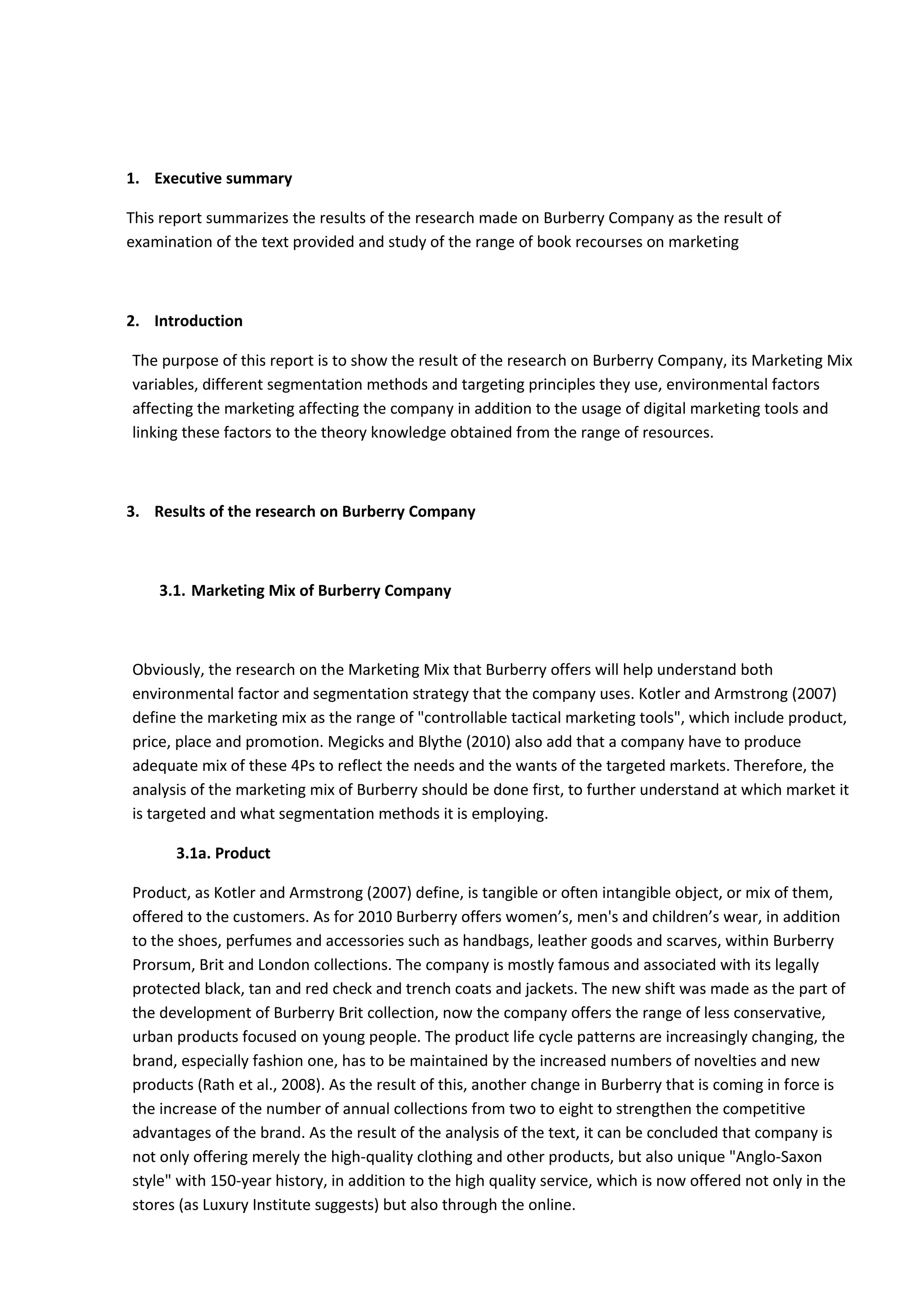 Marketing Mix of Burberry Company 2011 | DOC