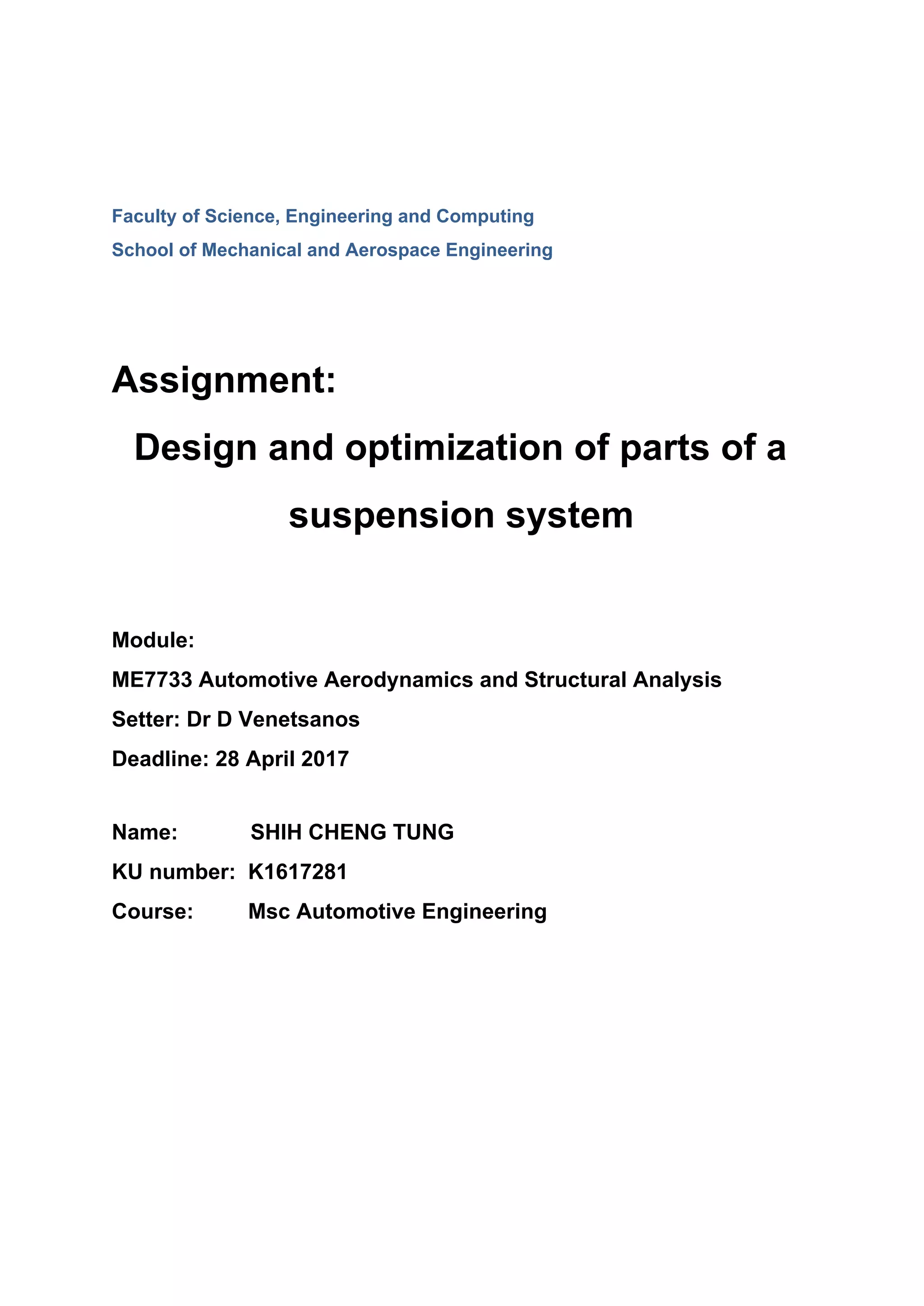 Design And Optimization Of Parts Of A Suspension System Pdf