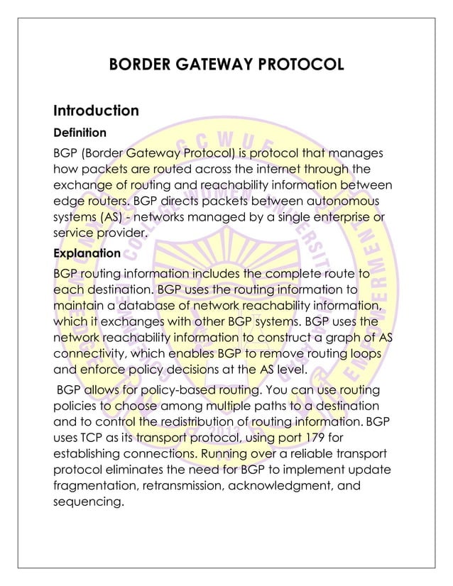 Border Gateway Protocol Pdf Computer Networking Computing