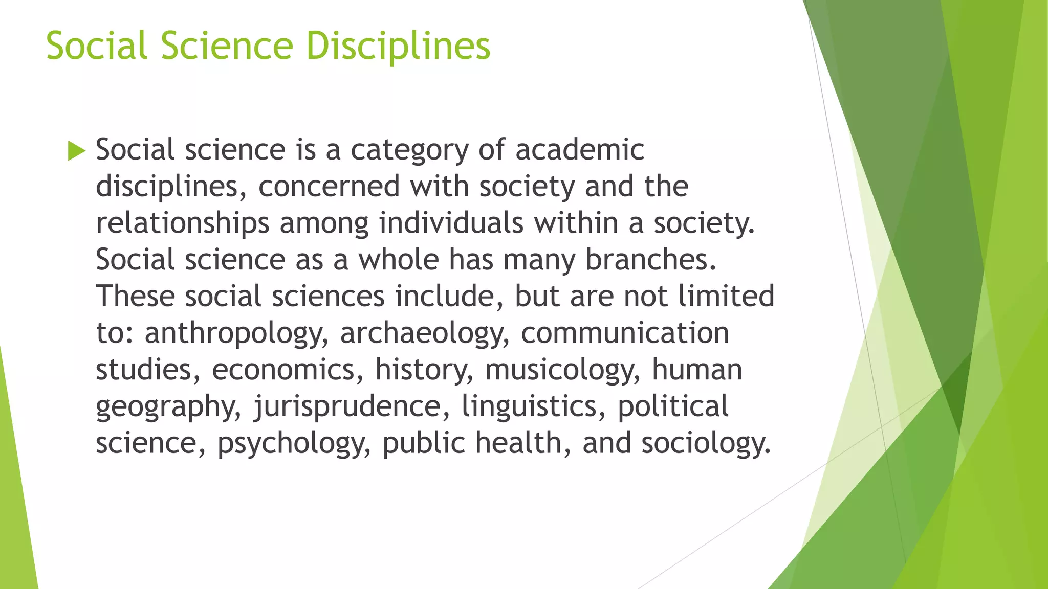 Social Science Disciplines; Inquiry, Methods of Research and History | PPTX