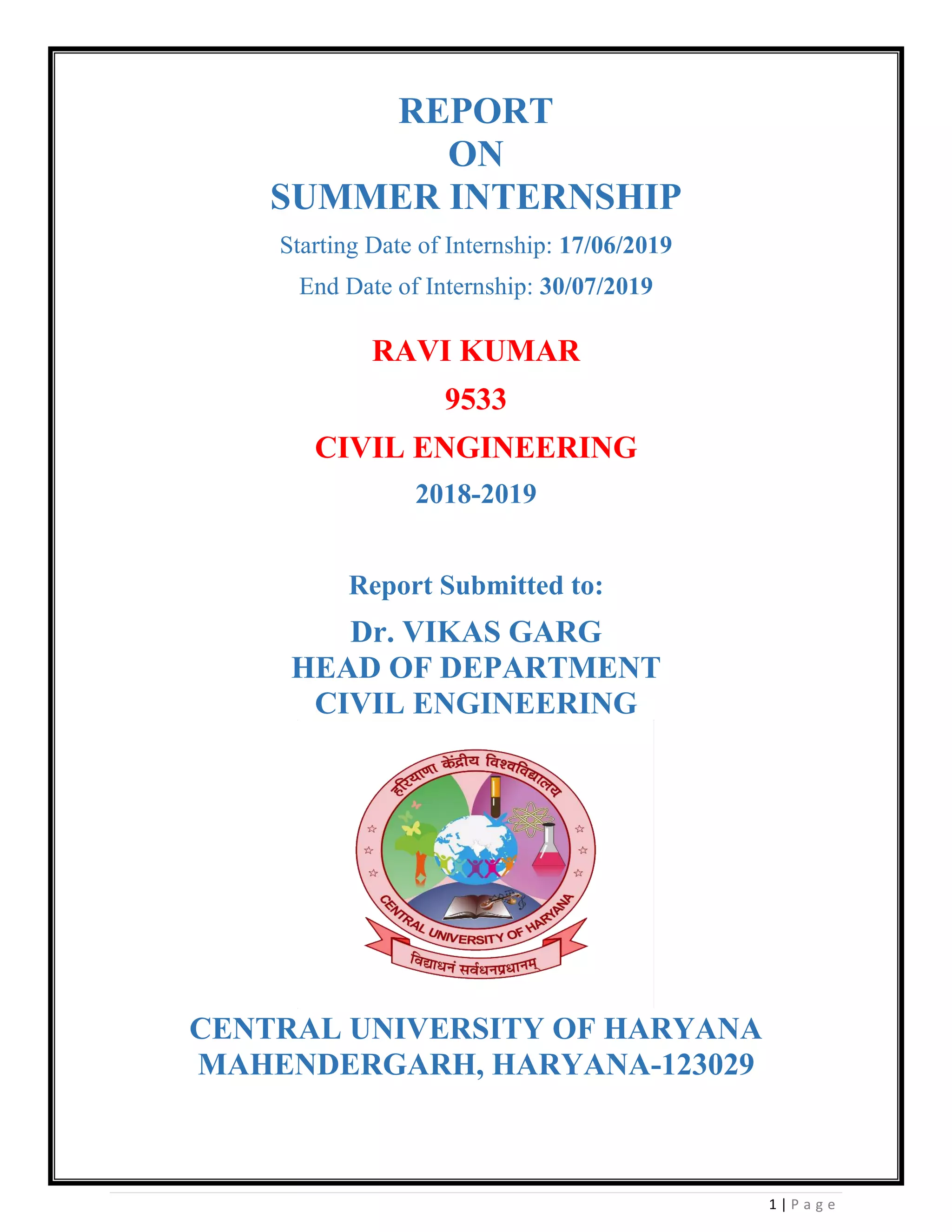 Summer Internship Report of Civil Engineering in Construction Site | PDF