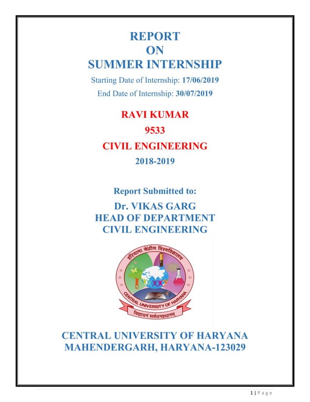 Summer Internship Report of Civil Engineering in Construction Site | PDF