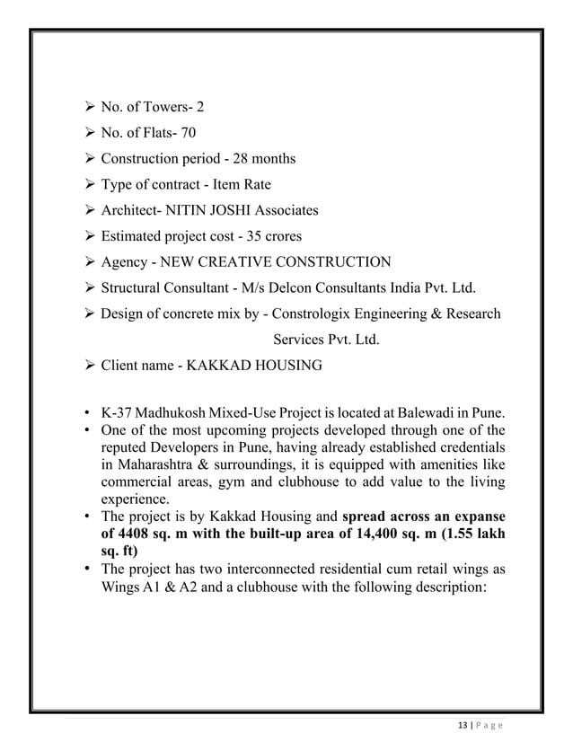 Summer Internship Report of Civil Engineering in Construction Site | PDF