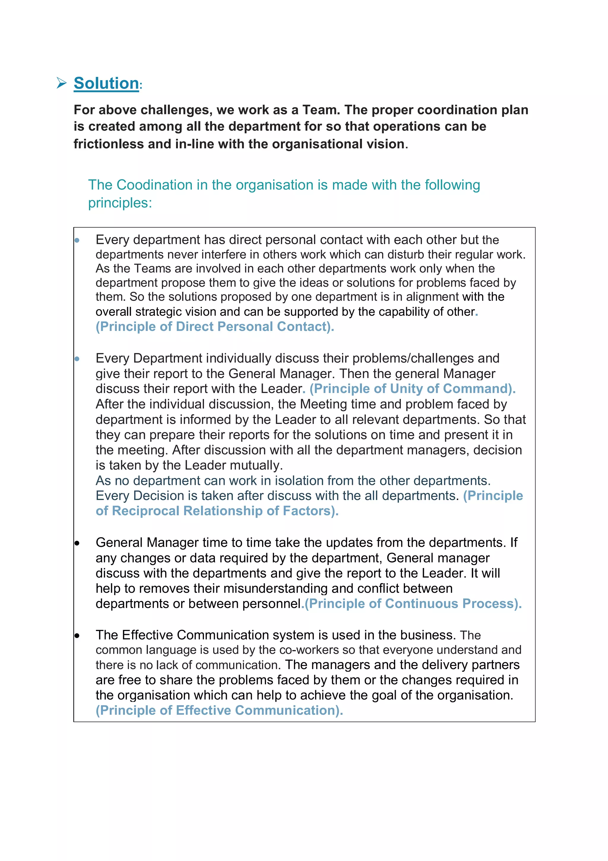 REPORT ON CO-ORDINATION PLAN AMONG ALL DEPARTMENTS AND LEADERSHIP | PDF