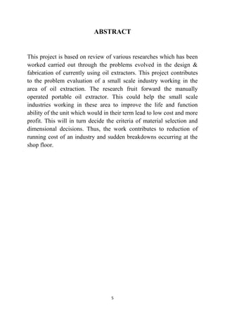 DESIGN & FABRICATION OF MANUALLY OPERATED PORTABLE OIL EXTRACTOR | PDF