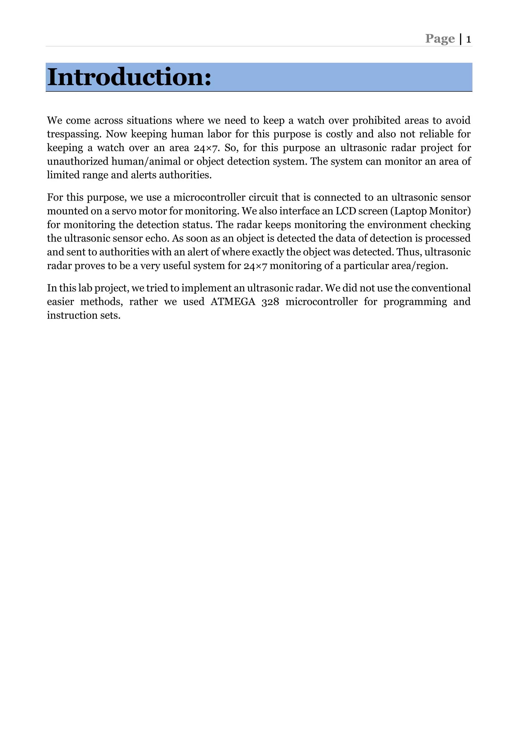 Microcontroller based Ultrasonic Radar (Microprocessors and Embedded Systems Laboratory EEE 416 ...