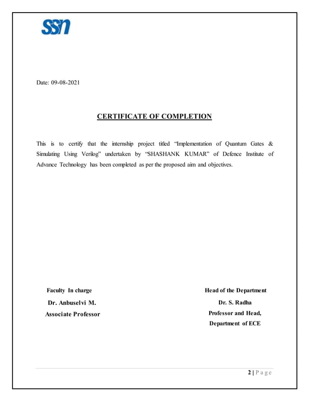 Report-Implementation of Quantum Gates using Verilog | DOC Report-Implementation of Quantum Gates using Verilog | DOC