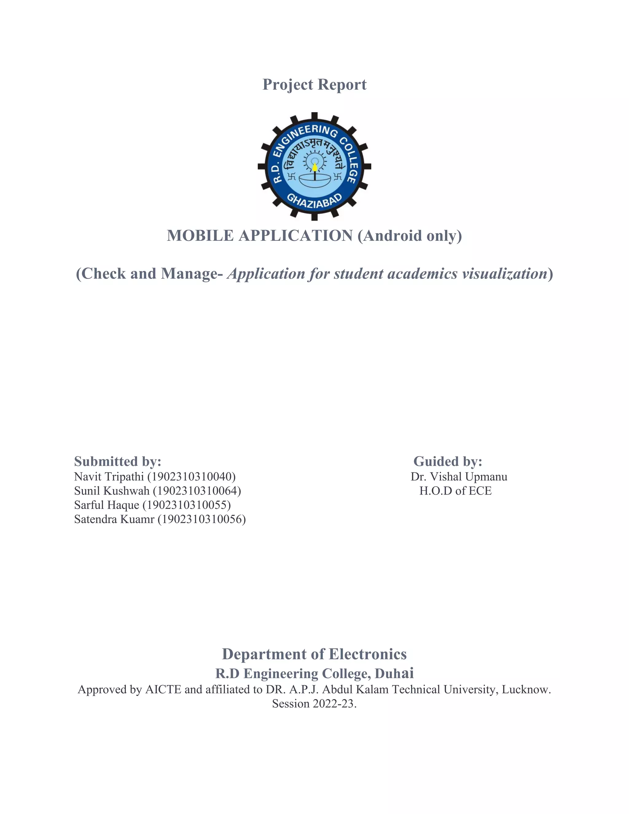 Mobile application Project report B.Tech Final year | PDF