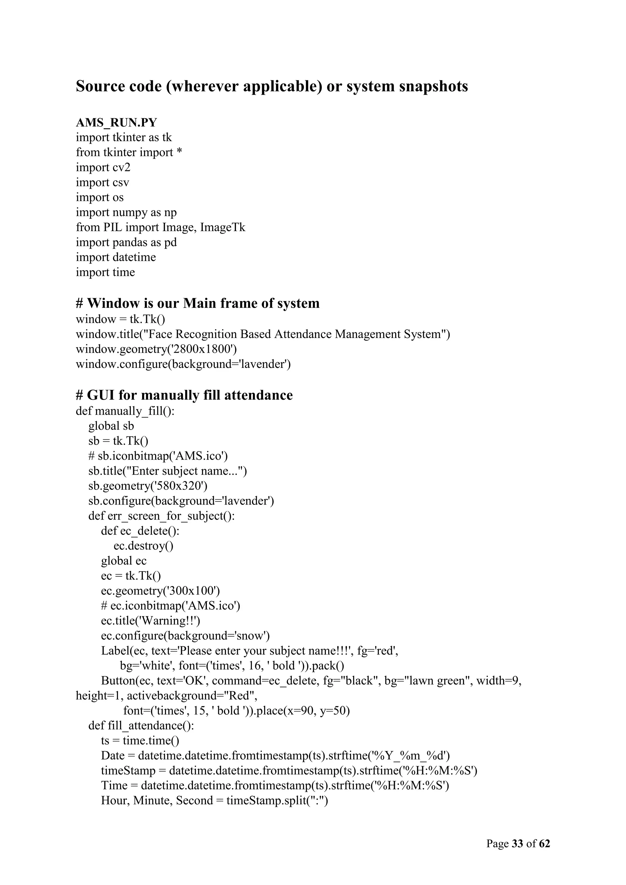 project report face recognition attendance system | DOCX
