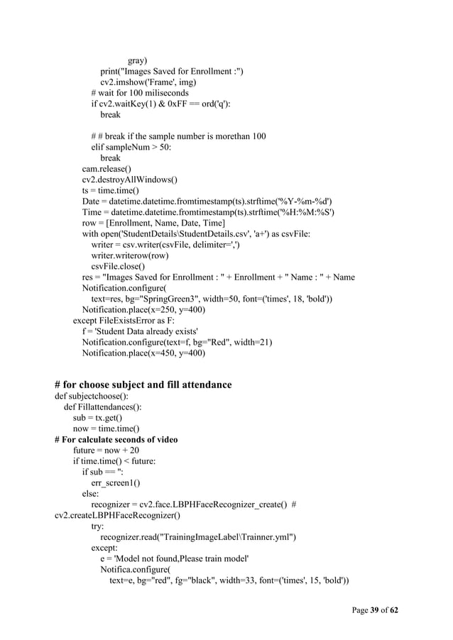 project report face recognition attendance system | PDF