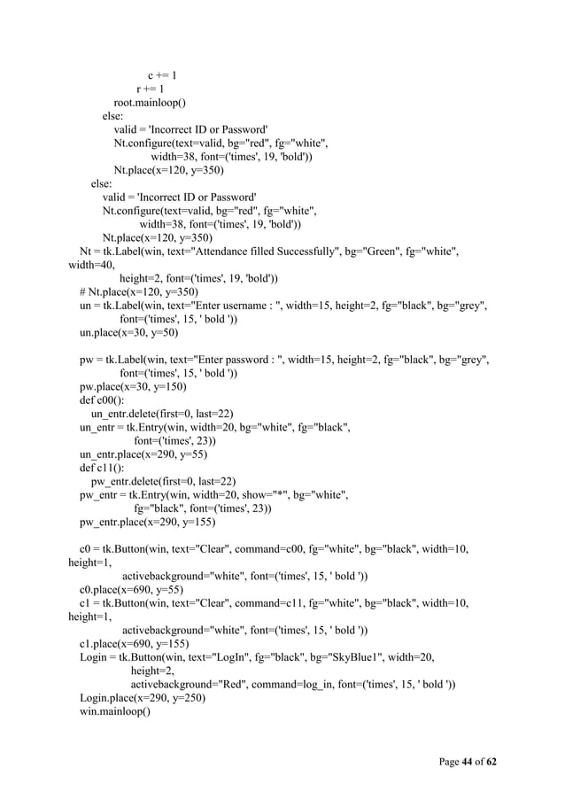 project report face recognition attendance system | PDF