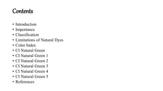 A Brief Report on Green Natural Dyes Based on Color Index | PPTX | Hair ...