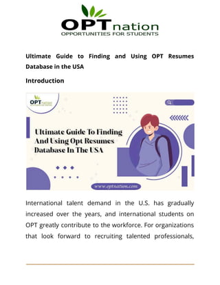 Ultimate Guide to Finding and Using OPT Resumes Database in the USA | PDF