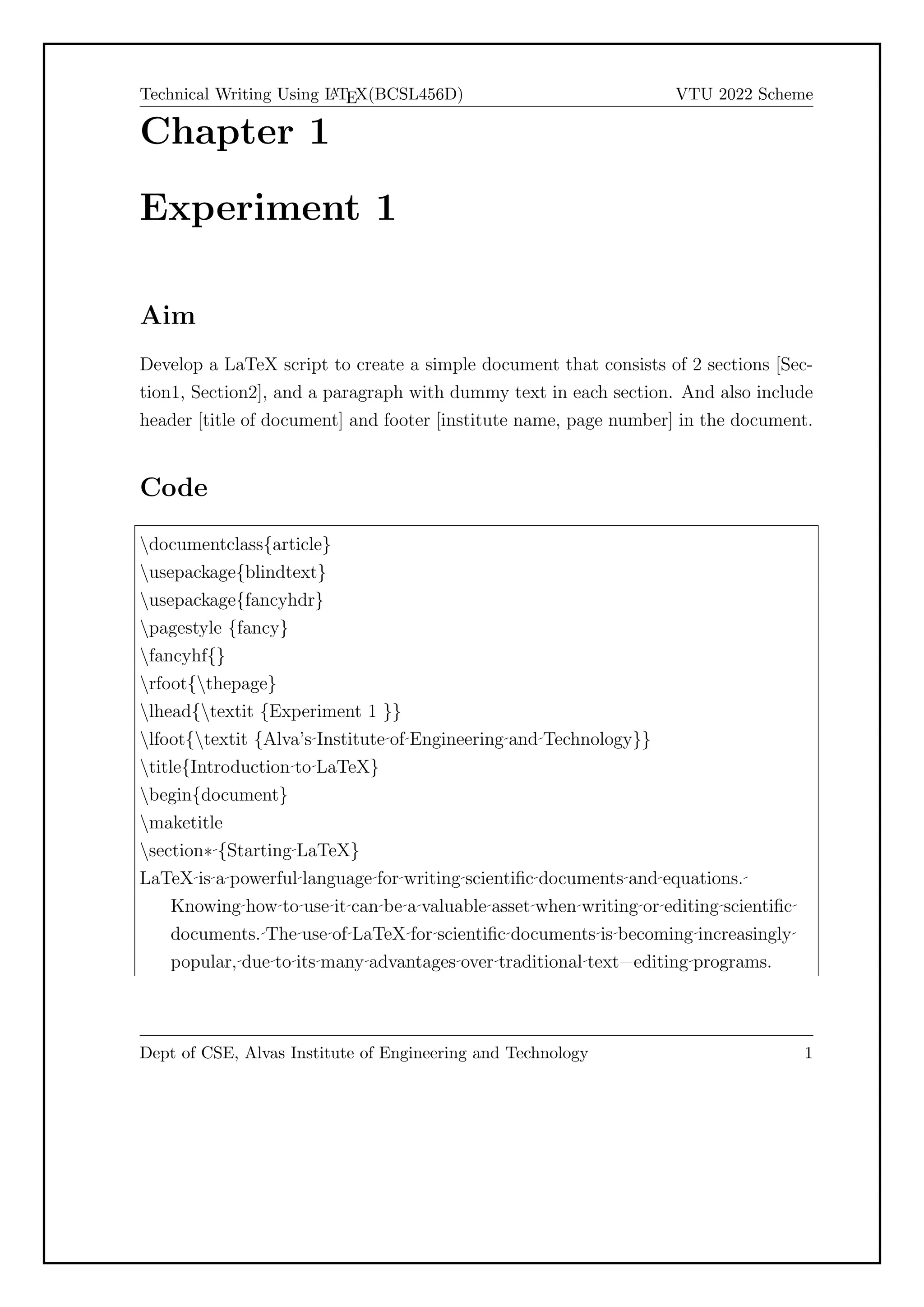 Technical Writing Using LaTeX Manual for 4th CSE VTU | PDF