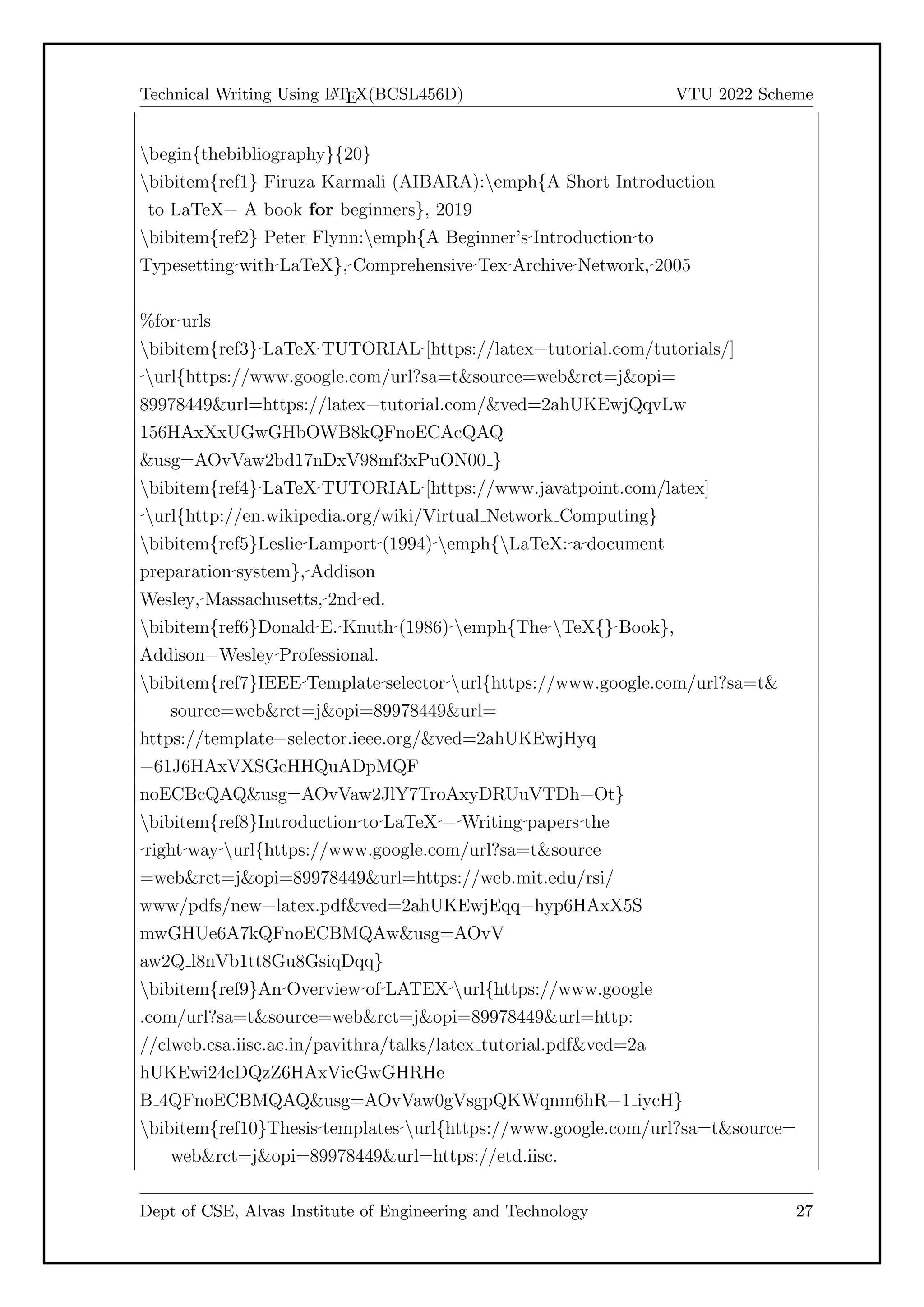 Technical Writing Using LaTeX Manual for 4th CSE VTU | PDF