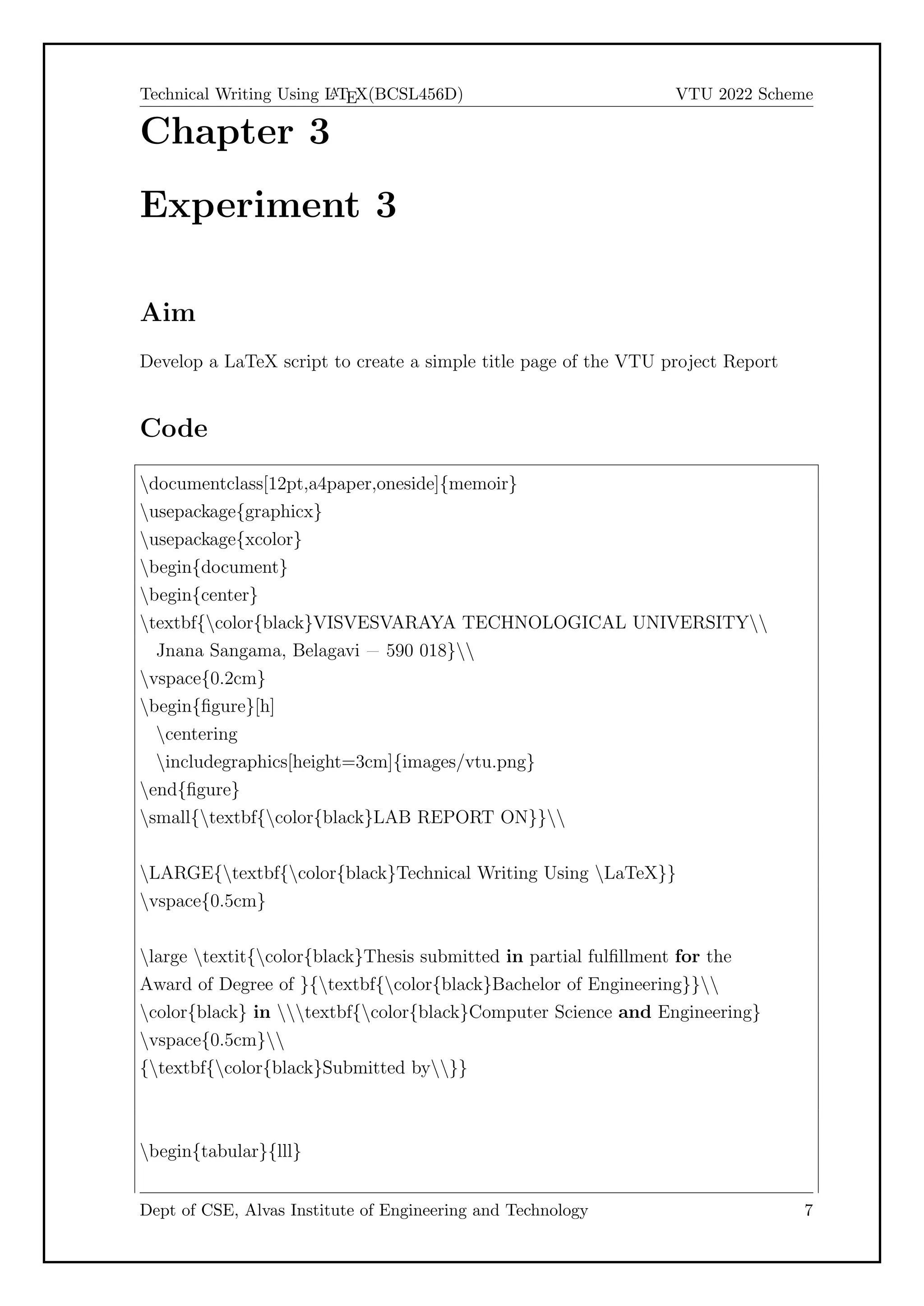 Technical Writing Using LaTeX Manual for 4th CSE VTU | PDF