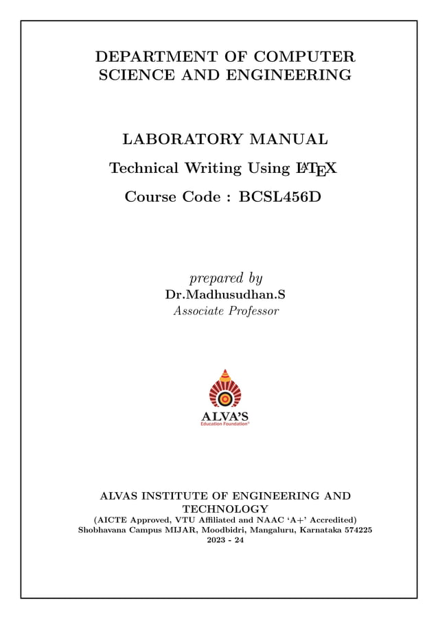 Technical Writing Using LaTeX Manual for 4th CSE VTU | PDF