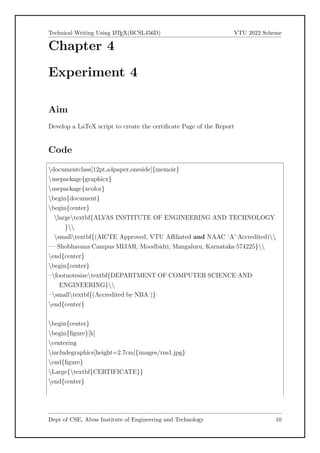 Technical Writing Using LaTeX Manual for 4th CSE VTU | PDF