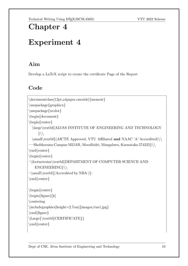 Technical Writing Using LaTeX Manual for 4th CSE VTU | PDF