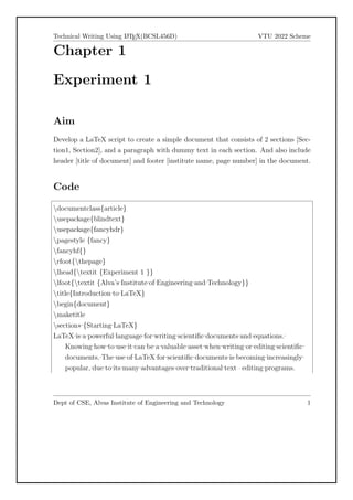 Technical Writing Using LaTeX Manual for 4th CSE VTU | PDF