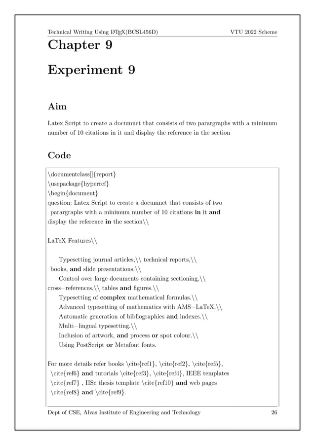 Technical Writing Using LaTeX Manual for 4th CSE VTU | PDF