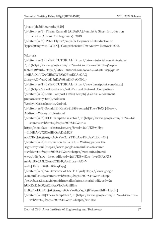 Technical Writing Using LaTeX Manual for 4th CSE VTU | PDF