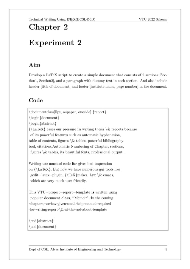 Technical Writing Using LaTeX Manual for 4th CSE VTU | PDF