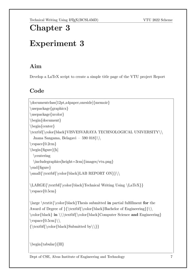Technical Writing Using LaTeX Manual for 4th CSE VTU | PDF