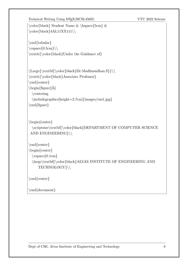 Technical Writing Using LaTeX Manual for 4th CSE VTU | PDF
