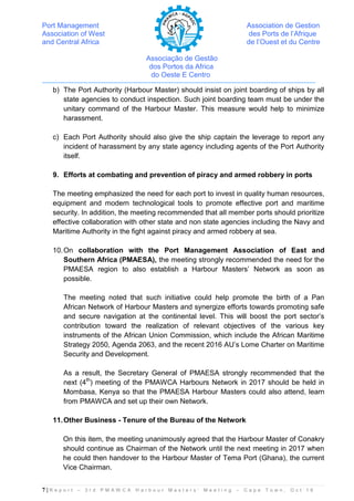 REPORT OF THE 3RD MEETING OF PMAWCA HARBOUR MASTERS’ NETWORK, | PDF