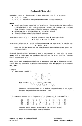 Vectors and Matrices: basis and dimension | DOCX