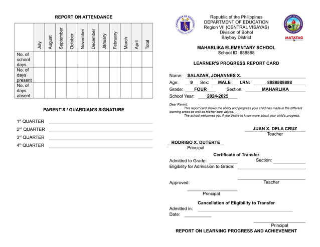 REPORT-CARD Elementary Matatag Curriculum | DOCX